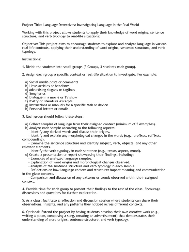 Structures and Functions in English Class Project | PDF | Word ...