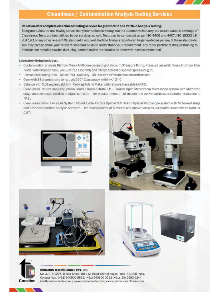 Cleanliness Testing Services From Conation | PDF