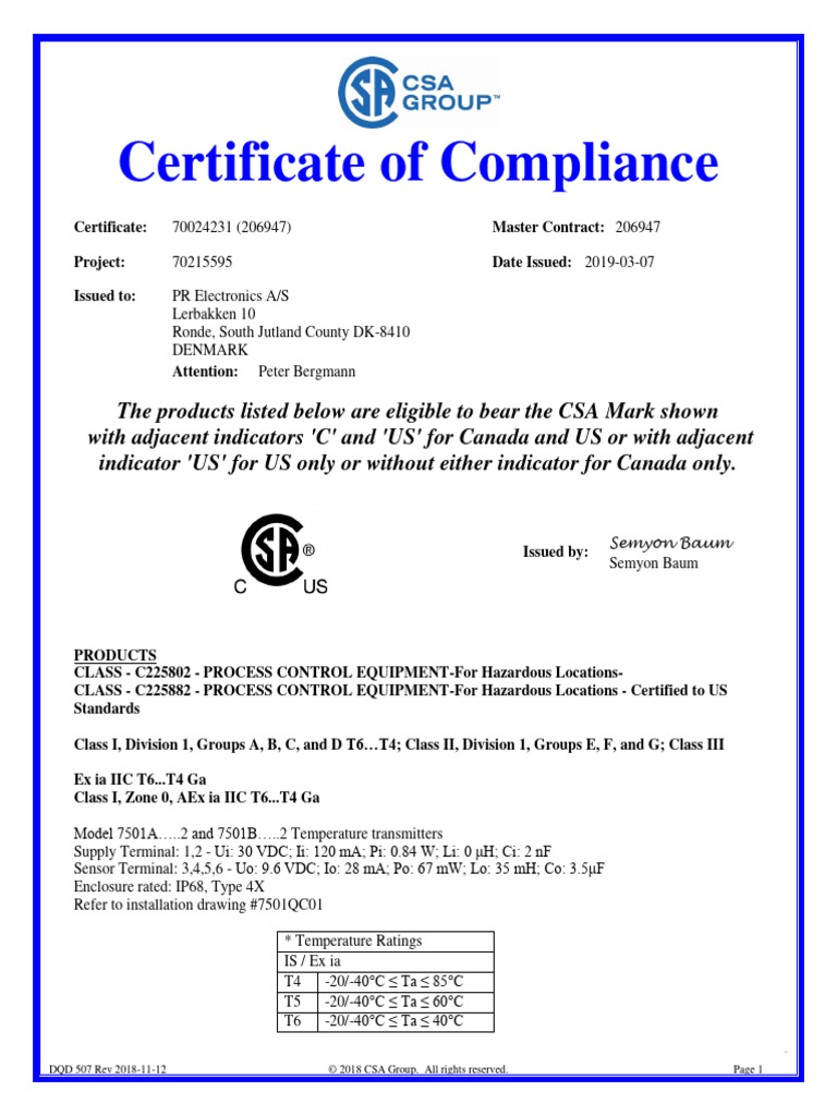 7501_CSA CSA certificate | PDF | Electrical Engineering | Electricity