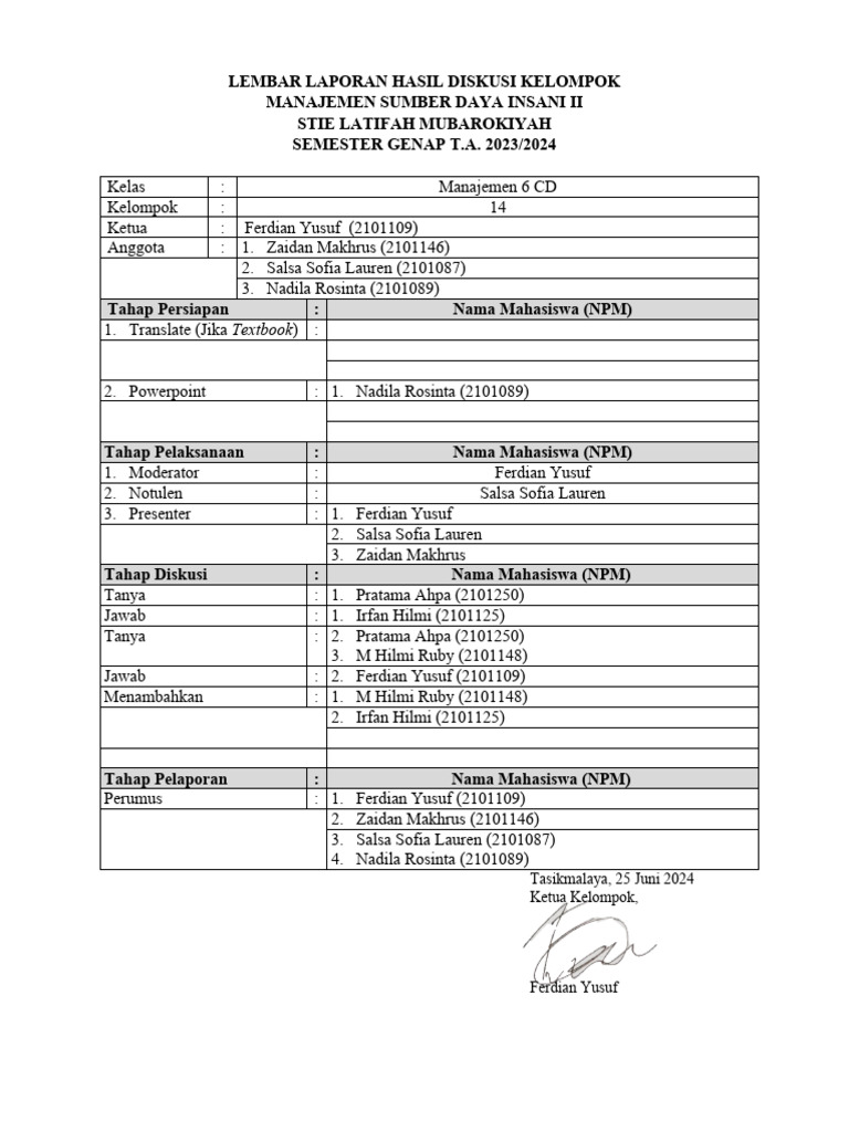 Lembar Laporan Hasil Diskusi | PDF