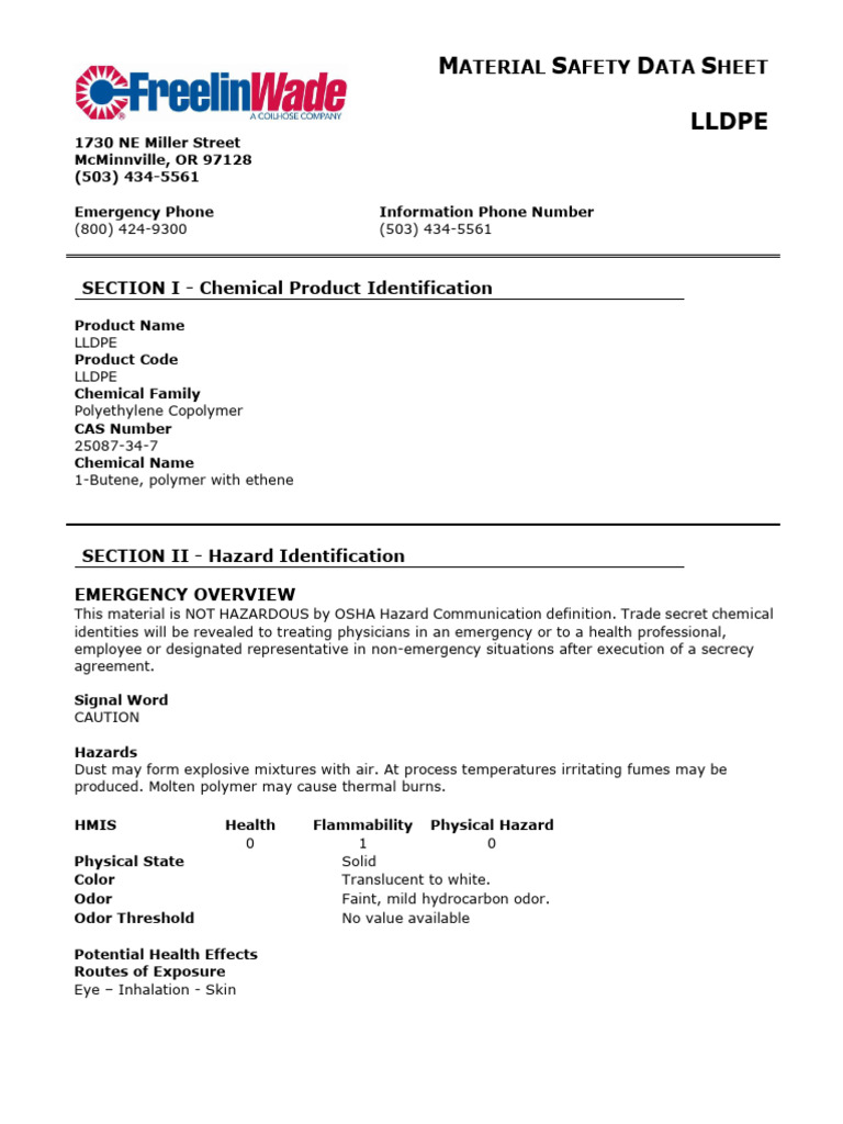 Lldpe MSDS | PDF | Polymers | Odor