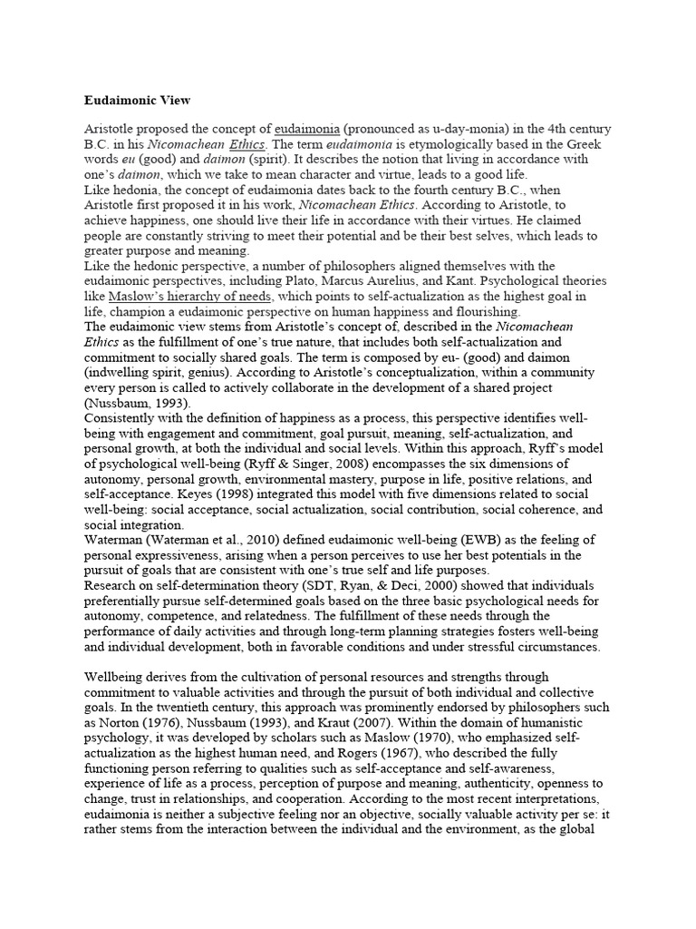 Eudaimonic View of Happiness | PDF | Happiness | Pleasure