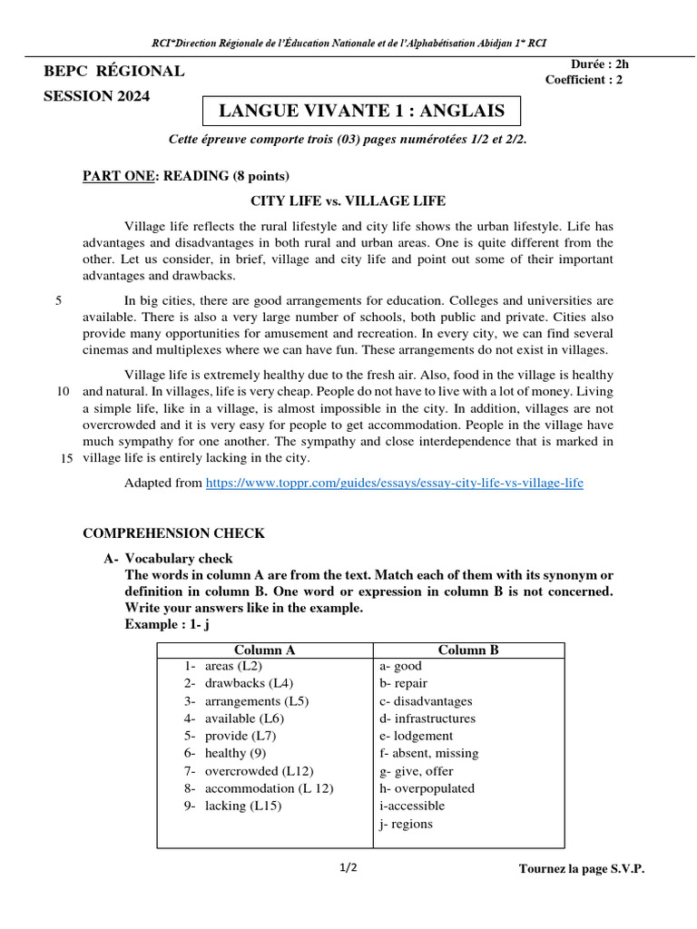 Devoir BEPC ANGLAIS | PDF | Linguistics | Human Communication