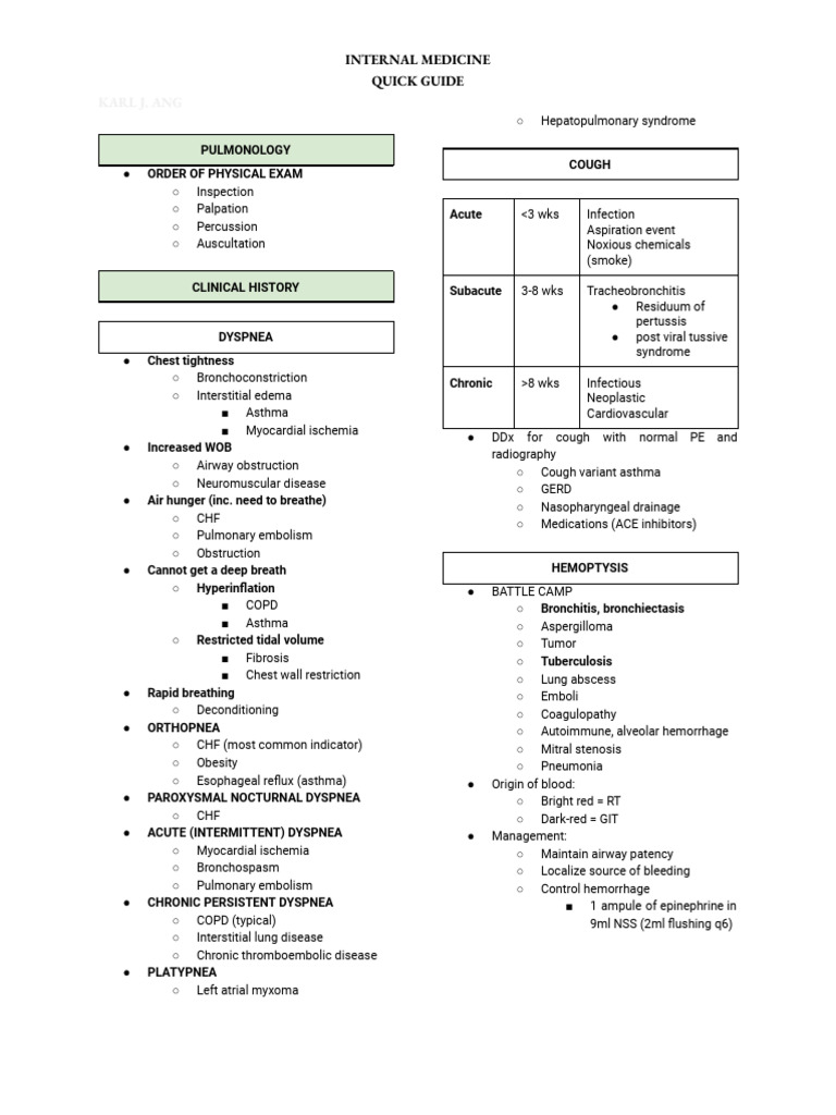 Im Quick Notes | PDF | Respiratory Diseases | Cough