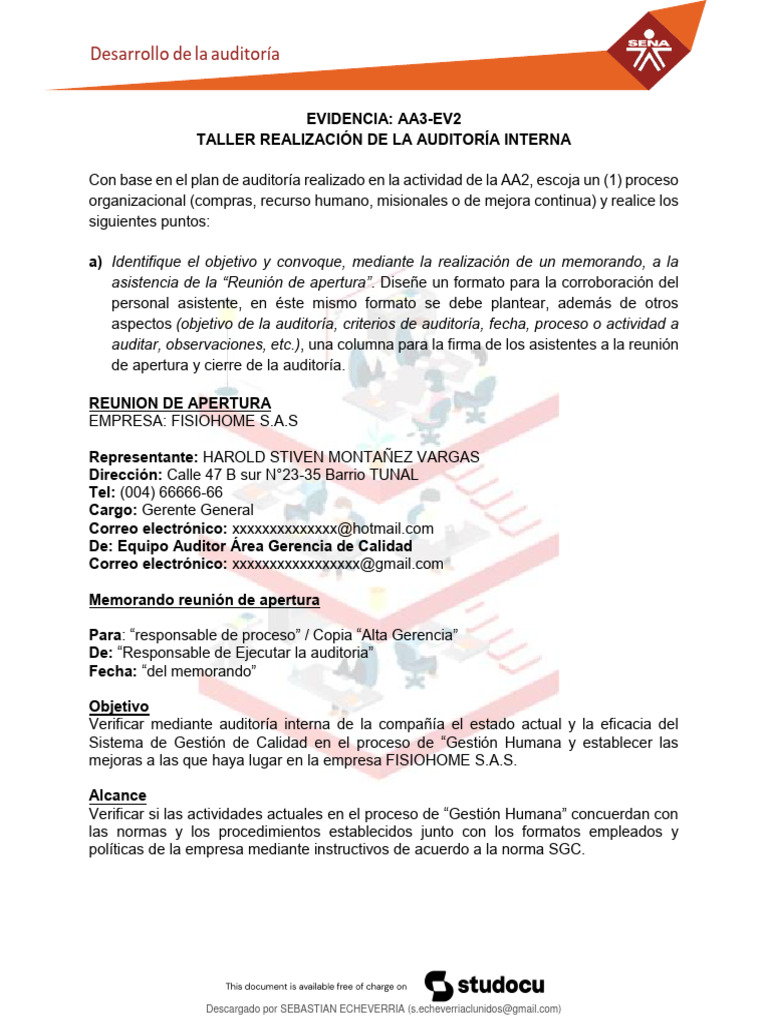 Formato Evidencia Aa3 Ev2 Taller | Descargar gratis PDF | Auditoría | Contralor