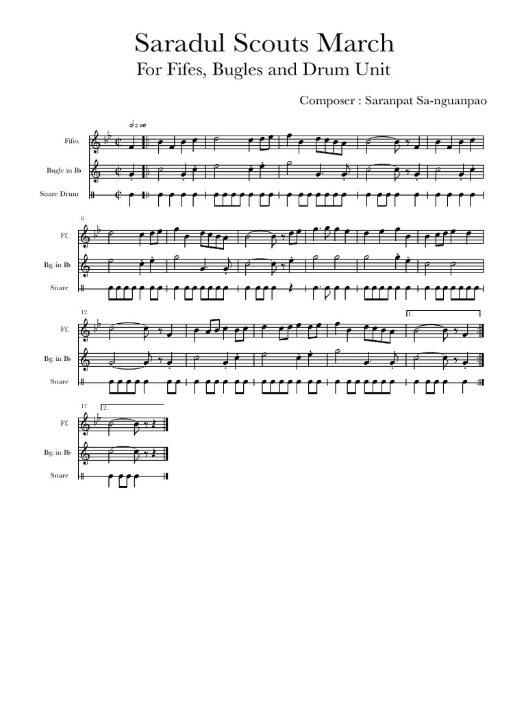 Saradul Scouts March For Fife, Bugle, Drum | PDF | Musical Instruments ...