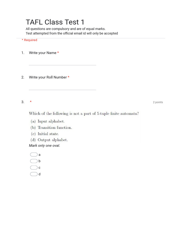 TAFL Class Test 1 Instructions | PDF