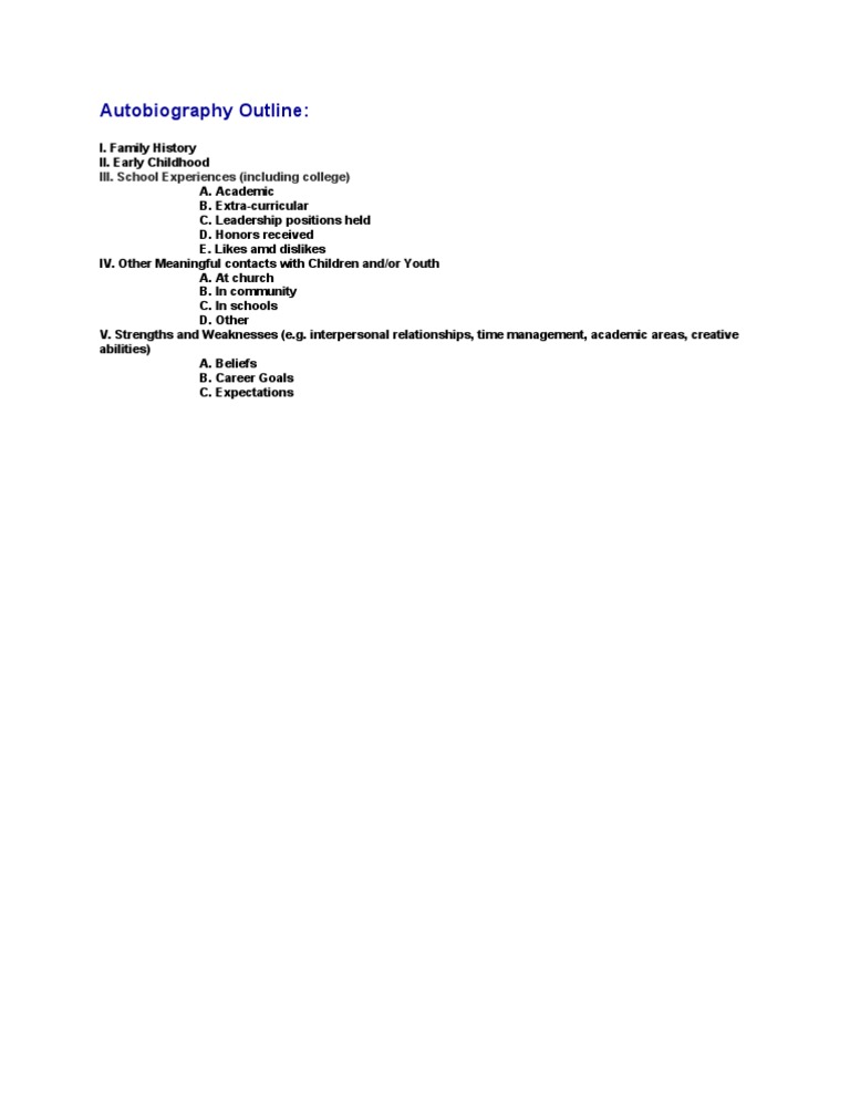 Personal Autobiography Outline | PDF | Social Science | Wellness
