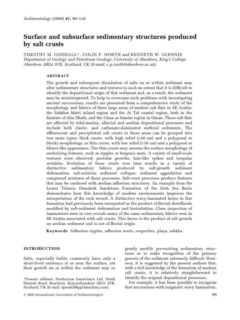 Goodall Et Al 2000 - Surface and Subsurface Sedimentary Structures ...
