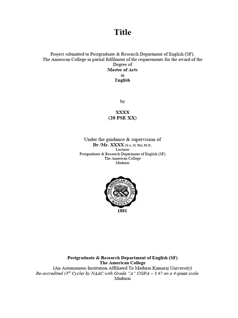 Format For The Project - June 2022 (SF) | PDF | Postgraduate Education ...