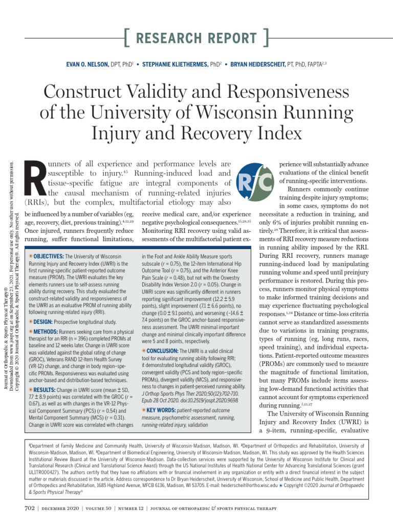 Construct Validity and Responsiveness UWRI | PDF | Physical Therapy | Validity (Statistics)
