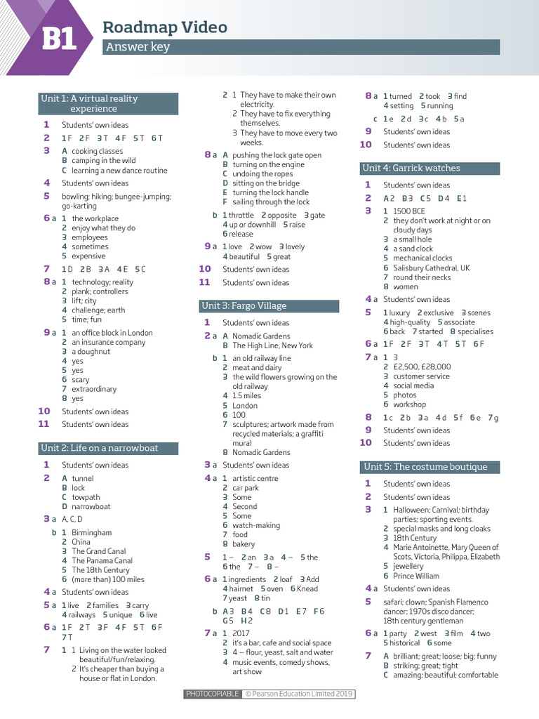 RM B1 Video Worksheets Answer Key | PDF