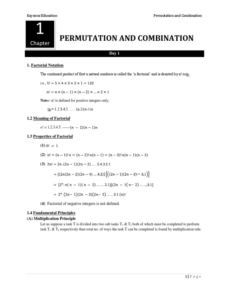 Permutation and Combination: 1. Factorial Notation | PDF | Permutation ...