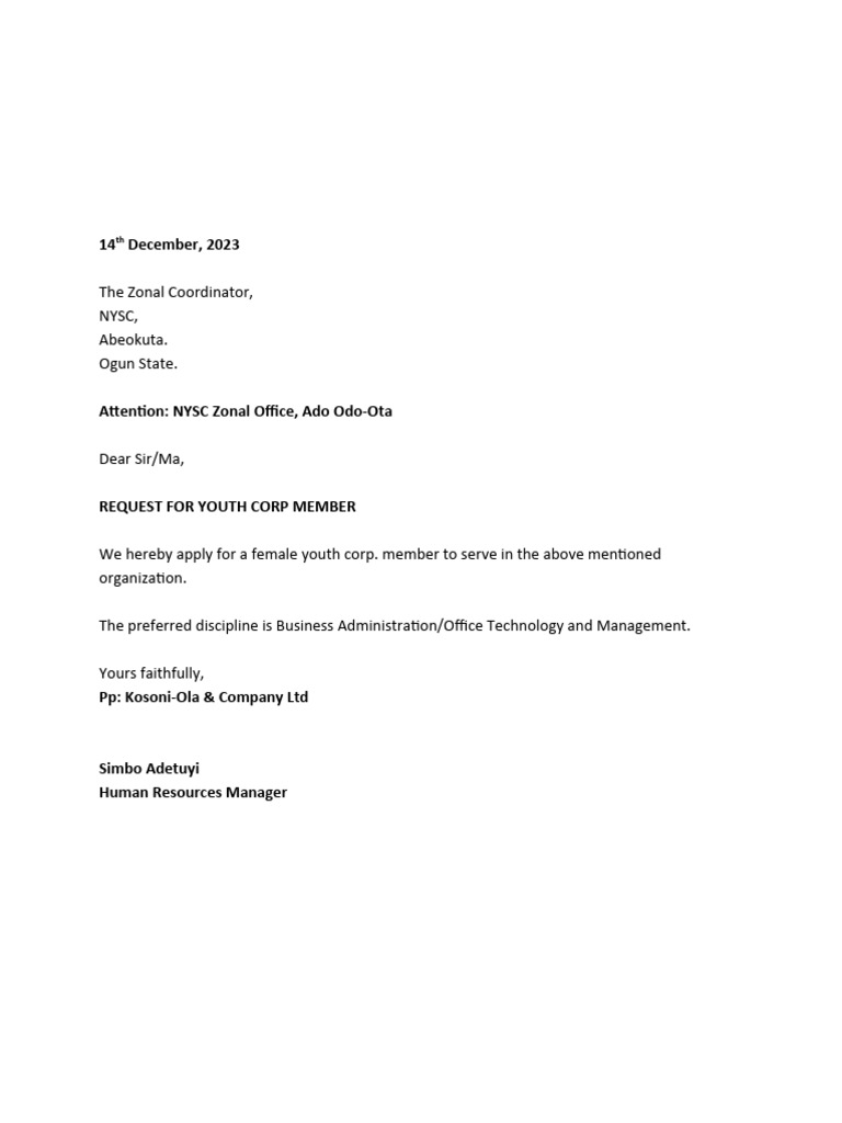 Kosoniola Corpers Request | PDF