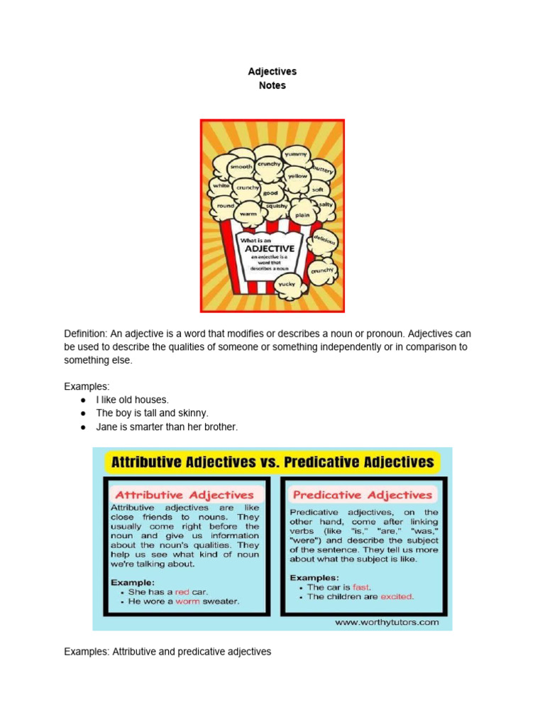 Adjectives - Notes | PDF | Adjective | Noun