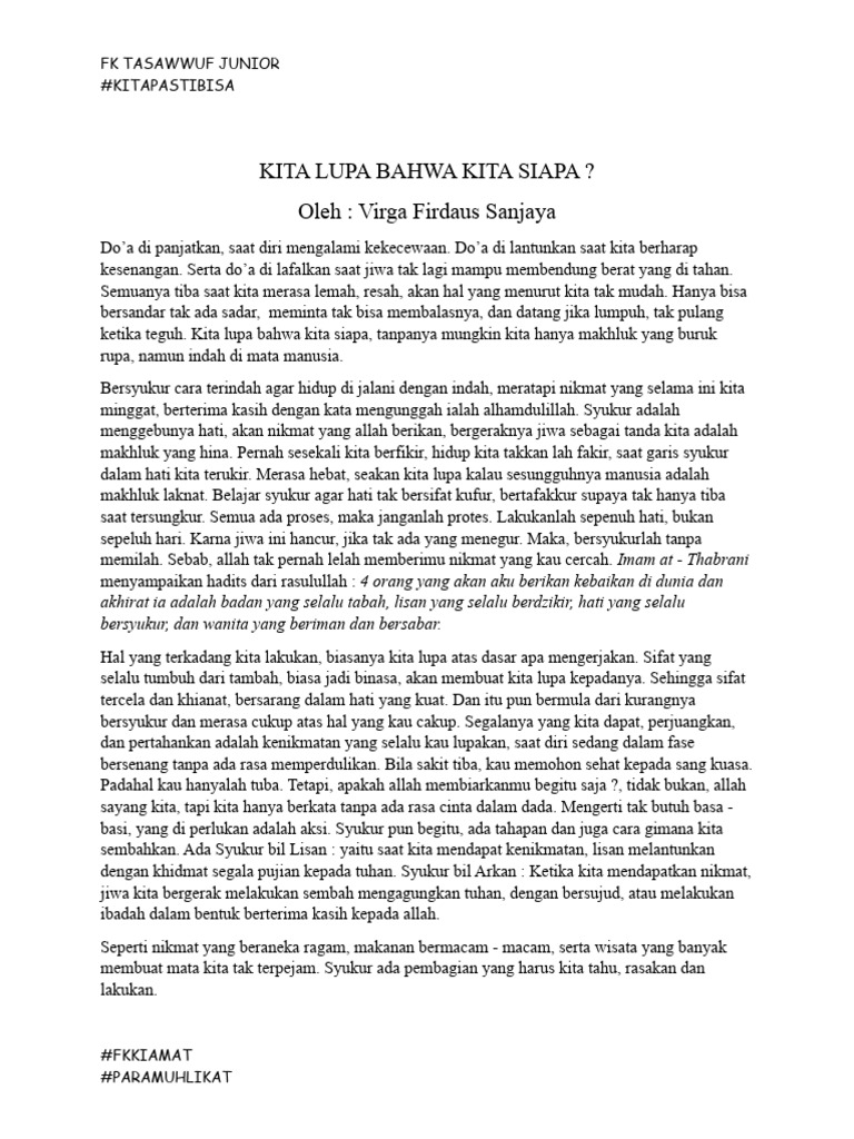 Kita Lupa Bahwa Kita Siapa | PDF