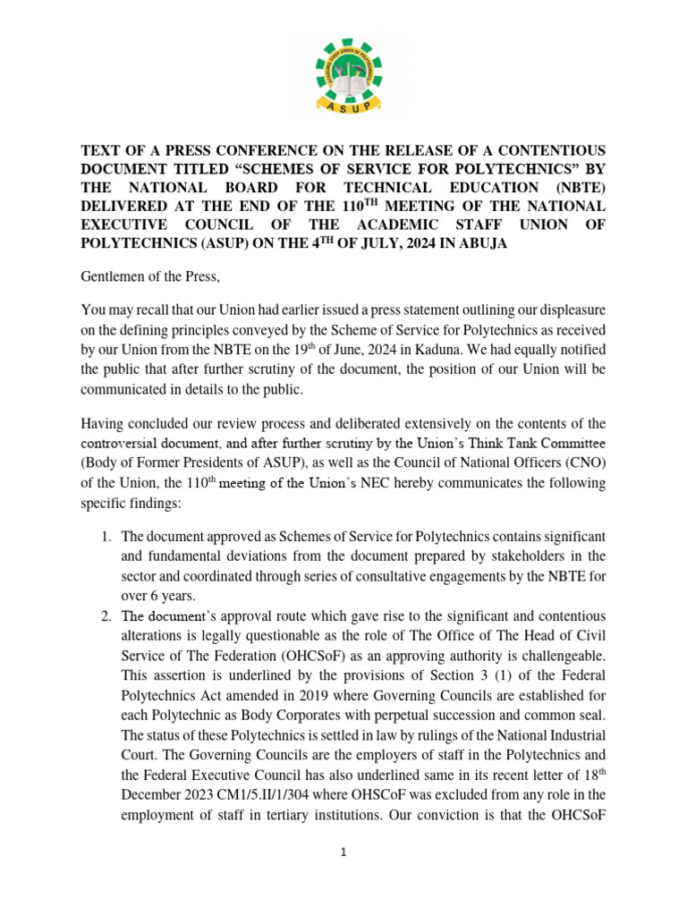 Scheme of Service Press Conference Text | PDF | Institute Of Technology