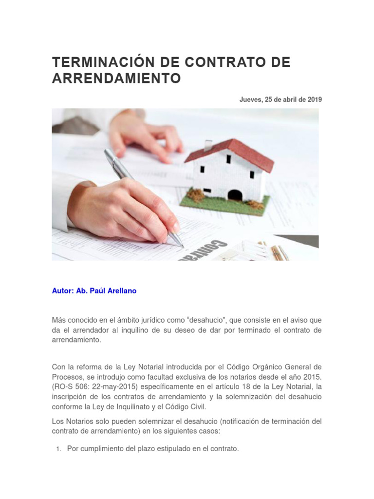 Terminacion de Contrato de Arrendamiento | PDF | Desalojo | Propiedad