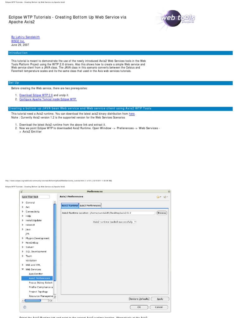 Eclipse WTP Tutorials - Creating Bottom Up Web Service Via Apache Axis2 | PDF | Hyperlink | Web ...