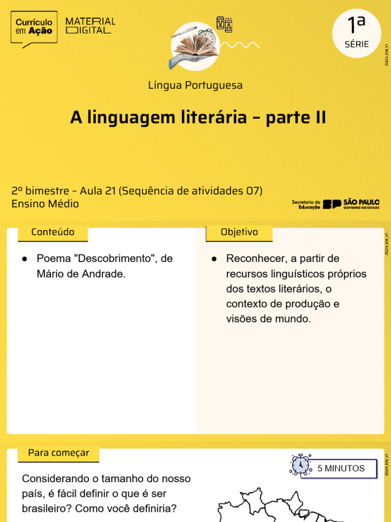 Aula 21 CMSP LP, 1 Ano | PDF