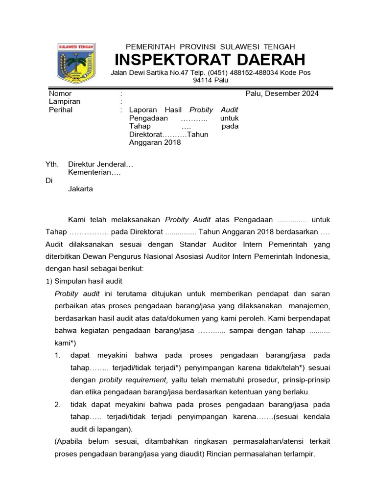Contoh Laporan Probity Audit | PDF