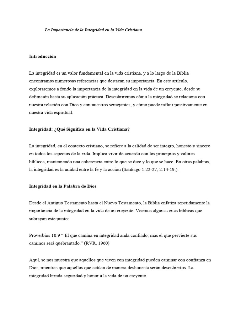 La Integridad en la Vida Cristiana | PDF | Biblia | Salmos