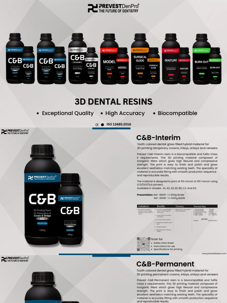 Prevest 3D Dental Resins Catalog | PDF | 3 D Printing | Tooth
