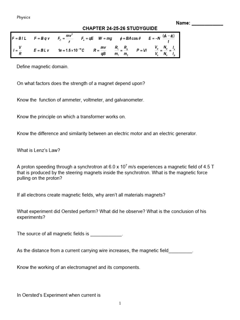 Chapter24 25 26.studyguide 2018 1 | PDF | Magnetic Field ...