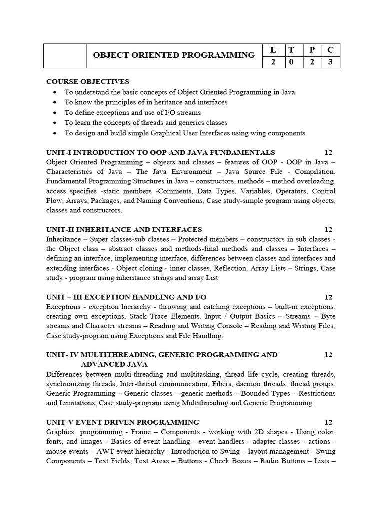 Oops Syllabus Download Free Pdf Class Computer Programming Object Oriented Programming
