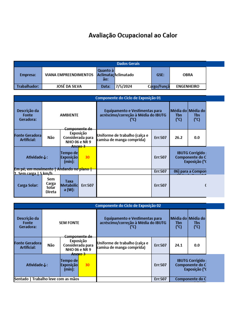 Calor Cálculo Ibutg Tabela Pronta Simulação | PDF