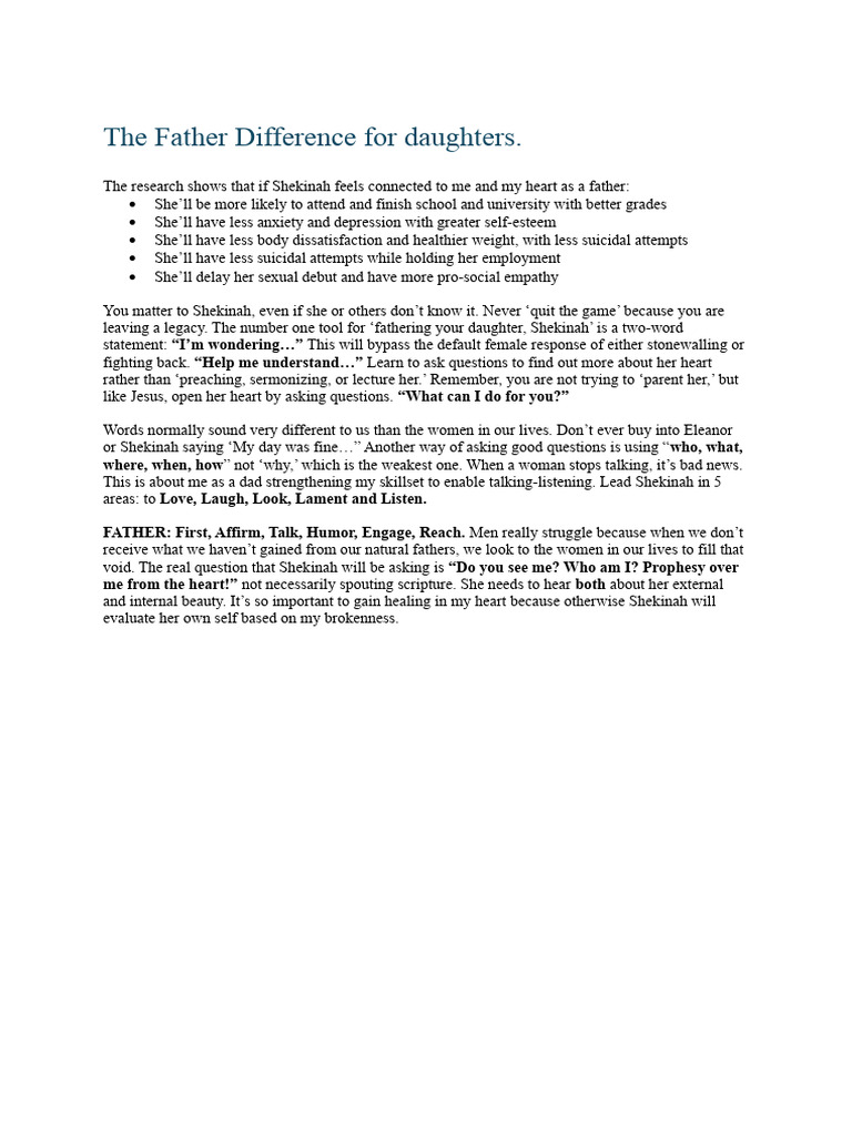 The Father Difference For Daughters | PDF