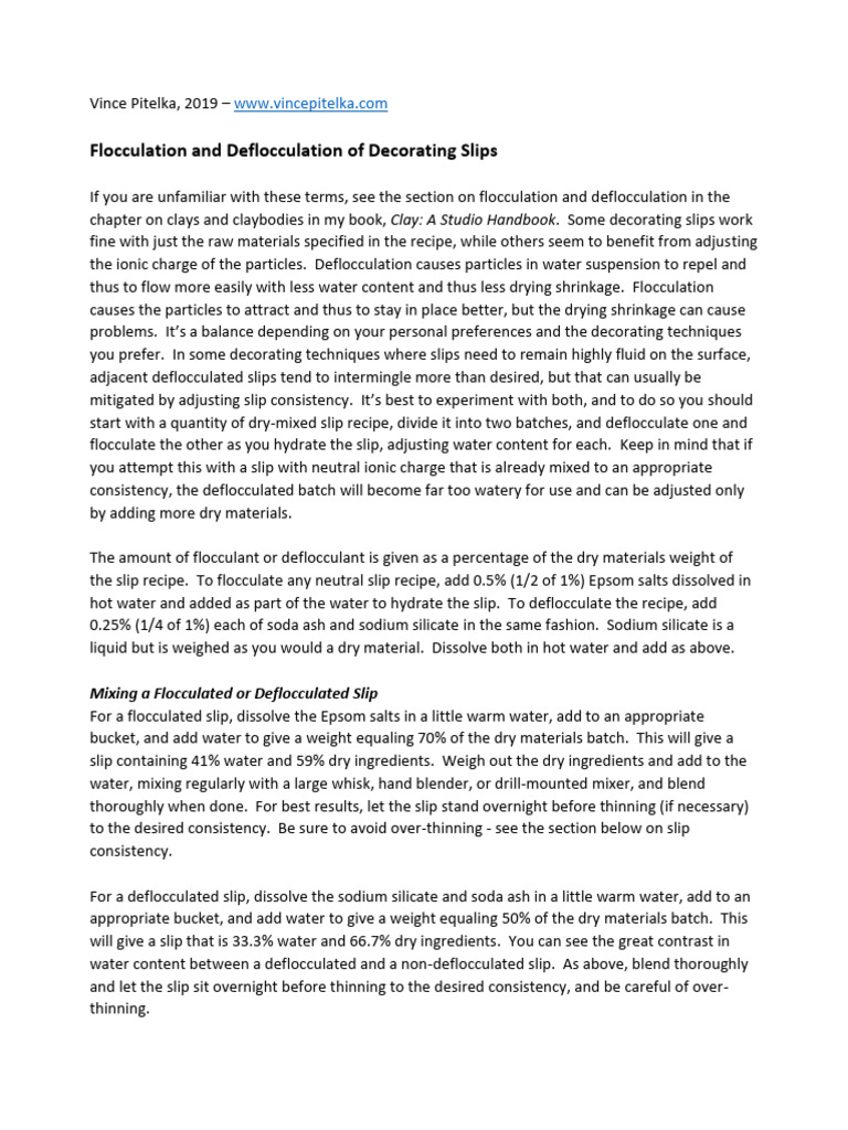 Flocculation and Deflocculation of Decorating Slips | PDF | Materials