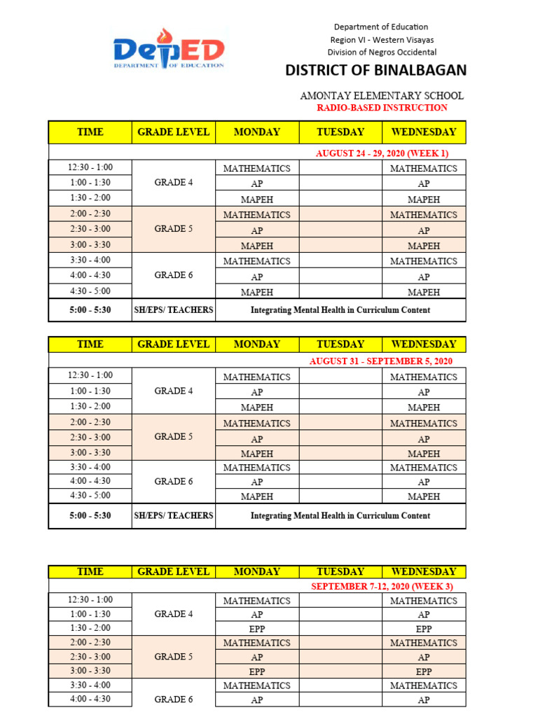 Amontay Elementary School Schedule | PDF