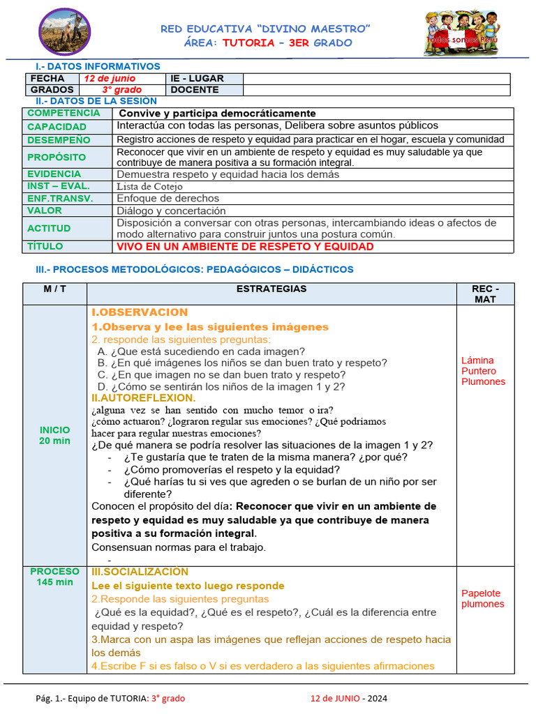 IV-4g-Tutoria - Respeto y Equidad - Sesión | PDF