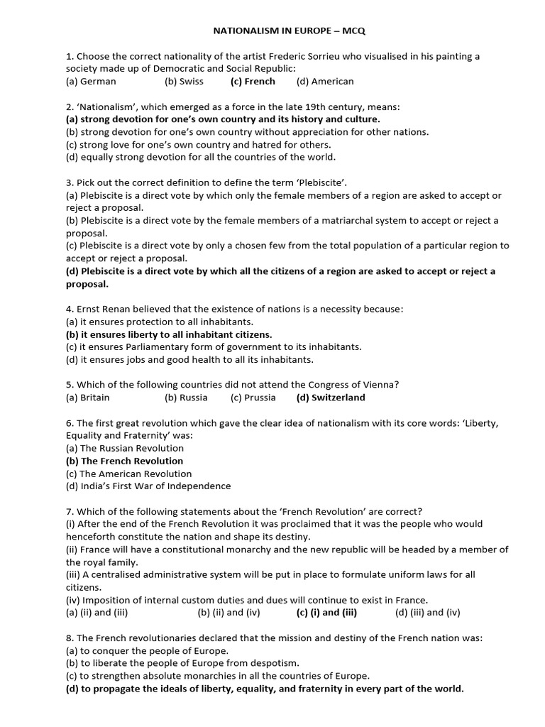 Nationalism in Europe MCQ | PDF | Kingdom Of Prussia | Prussia
