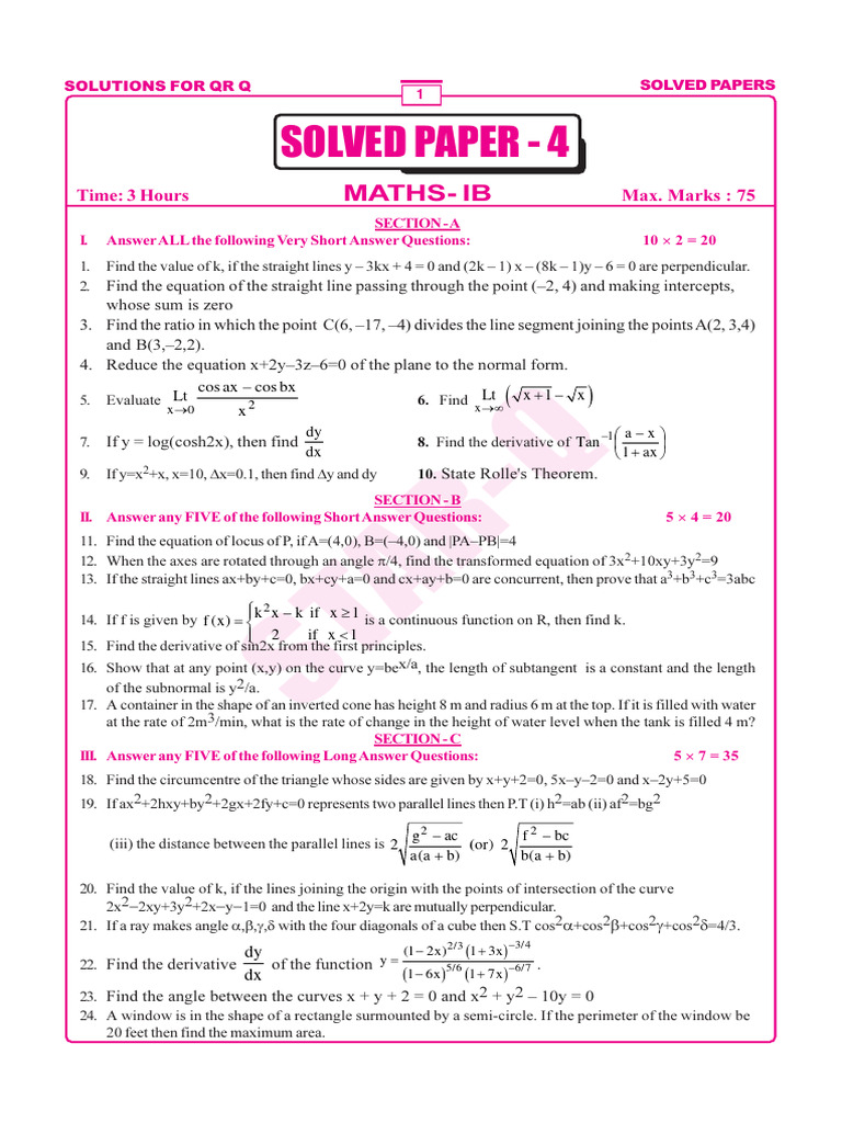 SOLVED-PAPER-4-2 | PDF | Equations | Classical Geometry