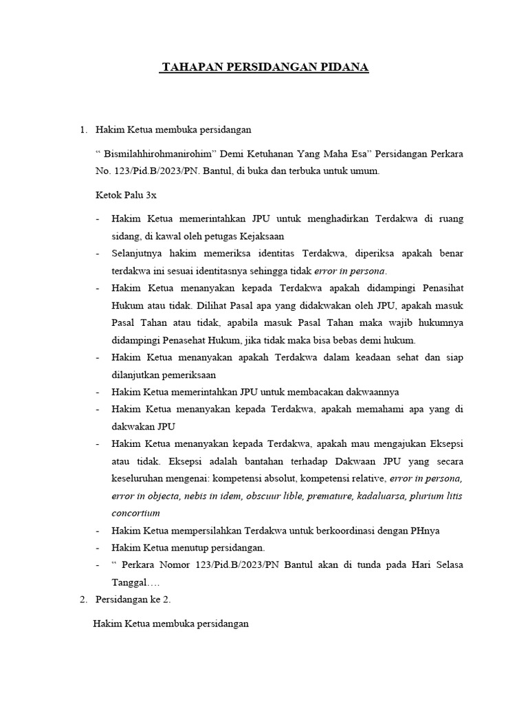 TAHAPAN PERSIDANGAN PIDANA Aida | PDF