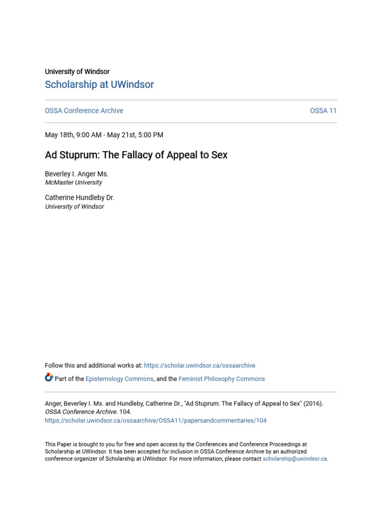 Ad Stuprum The Fallacy Of Appeal To Sex Pdf Fallacy Argument