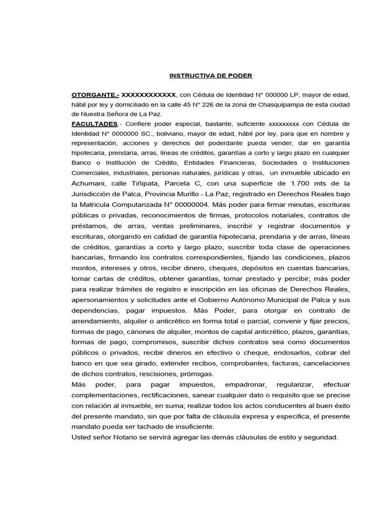 Instructiva de Poder Venta Inmueble | PDF | Bancos