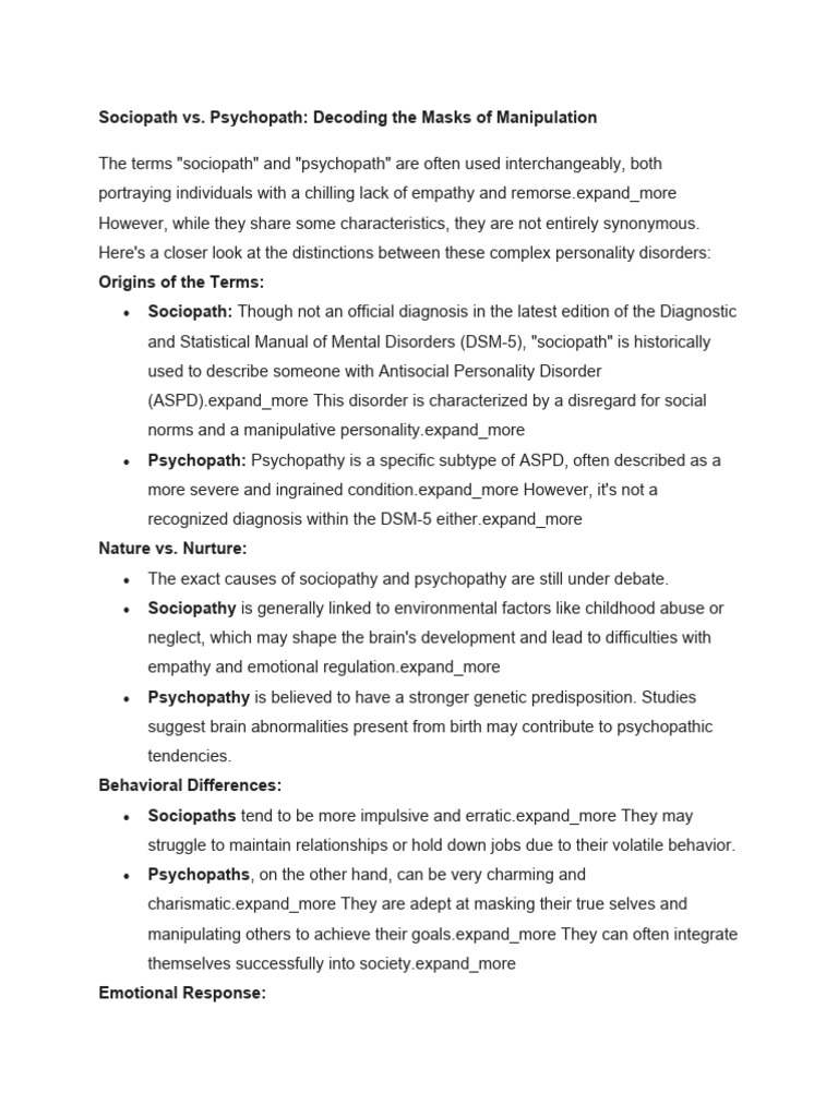 Sociopath Vs Psychopath | PDF | Antisocial Personality Disorder ...