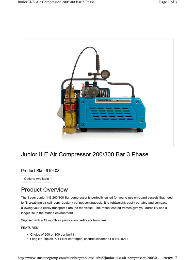 Junior II-E Air Compressor 200/300 Bar 3 Phase | PDF | Pump | Equipment