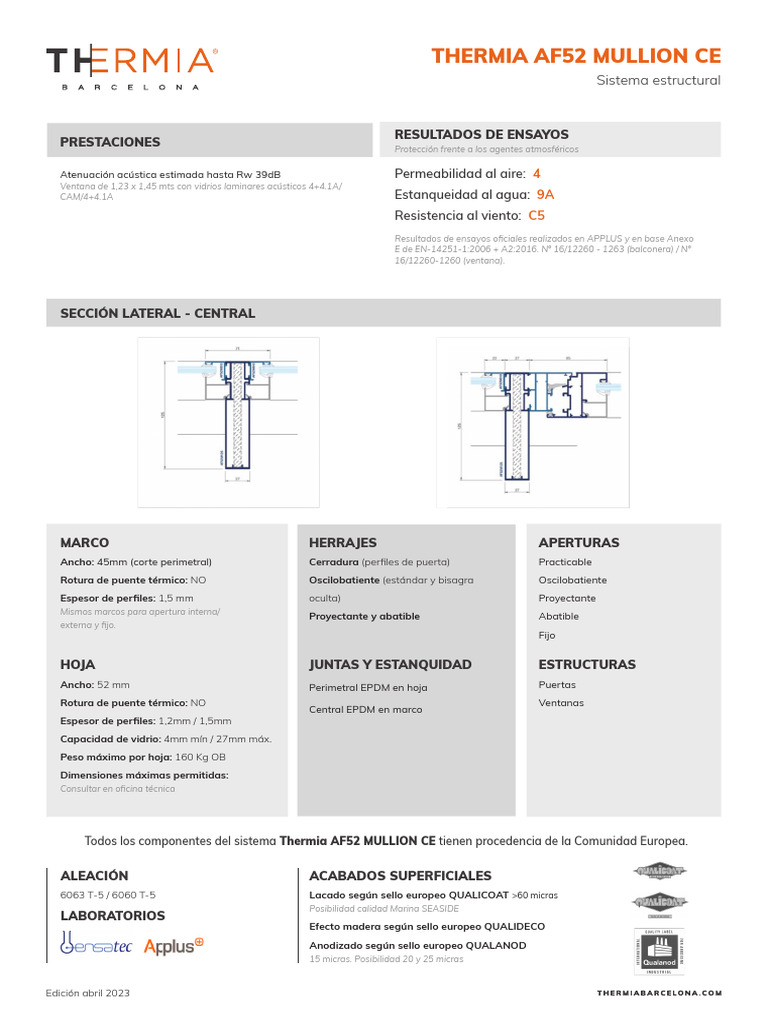 Thermia AF52 MULLION CE Datos Tecnicos | PDF