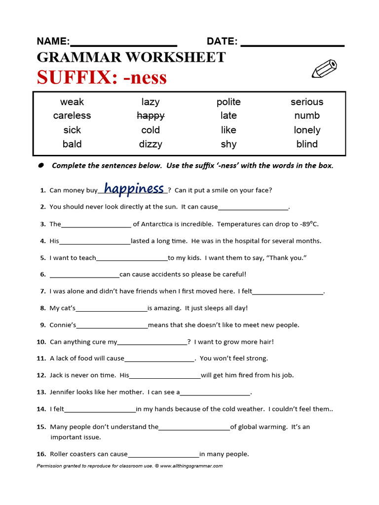 Atg Worksheet Suffix Ness | PDF