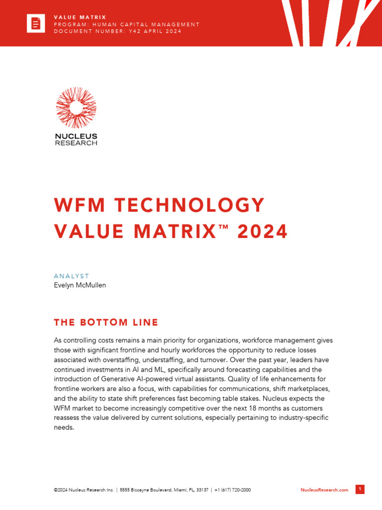 Nucleus Workforce Management (WFM) Technology Value Matrix 2024 Report ...