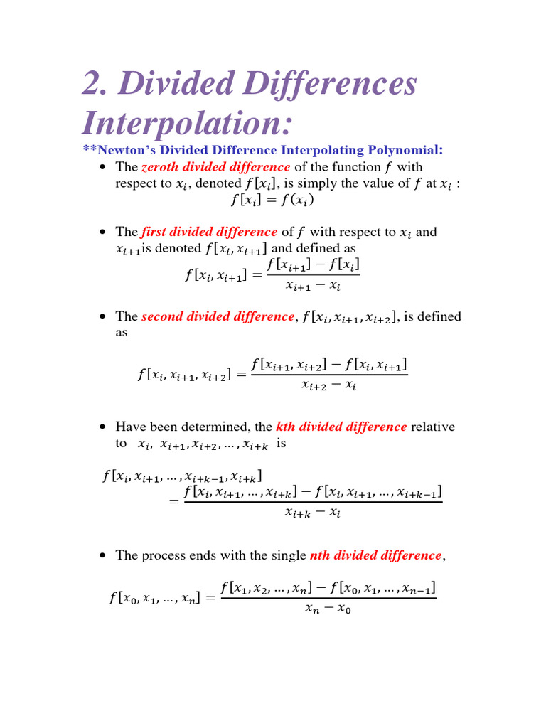 Divided Differences Interpolation:: Newton's Divided Difference Interpolating Polynomial | PDF ...