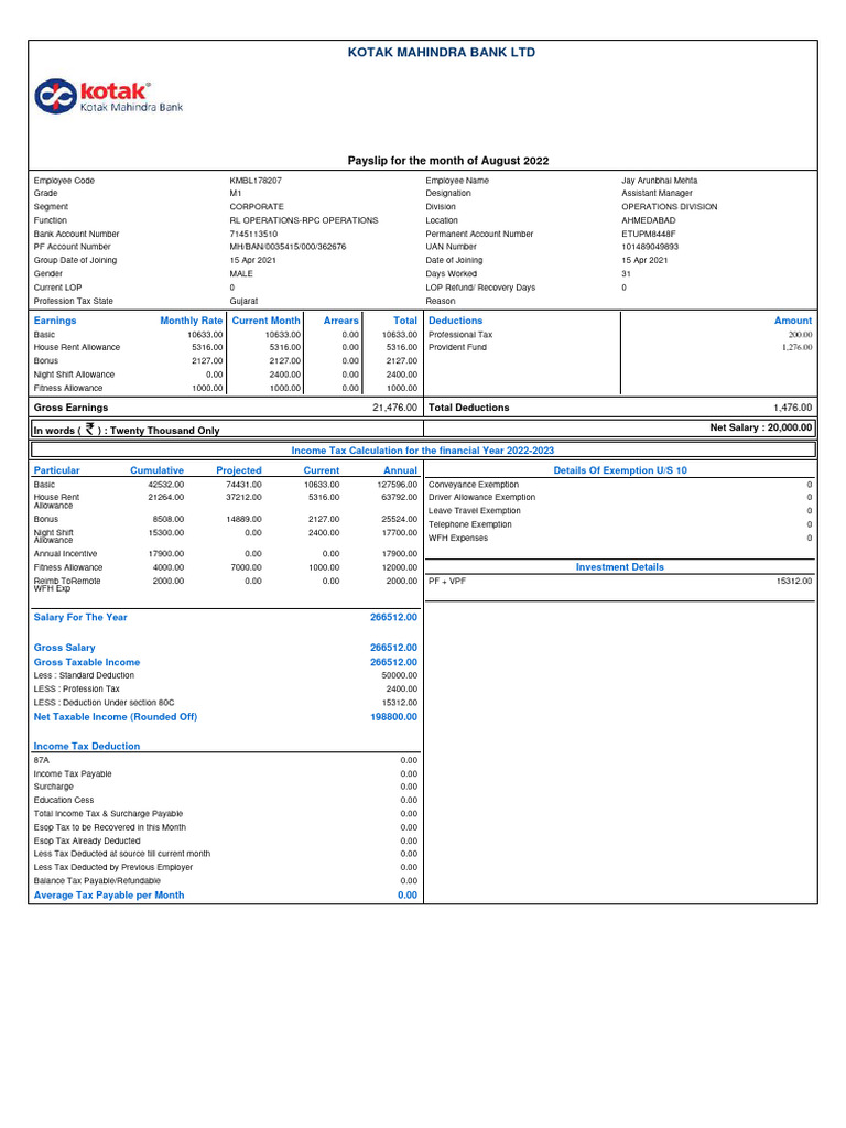 Payslip 2022 2023 8 kmbl178207 KTKBANKT | PDF | Taxes | Tax Deduction Payslip 2022 2023 8 kmbl178207 KTKBANKT | PDF | Taxes | Tax Deduction