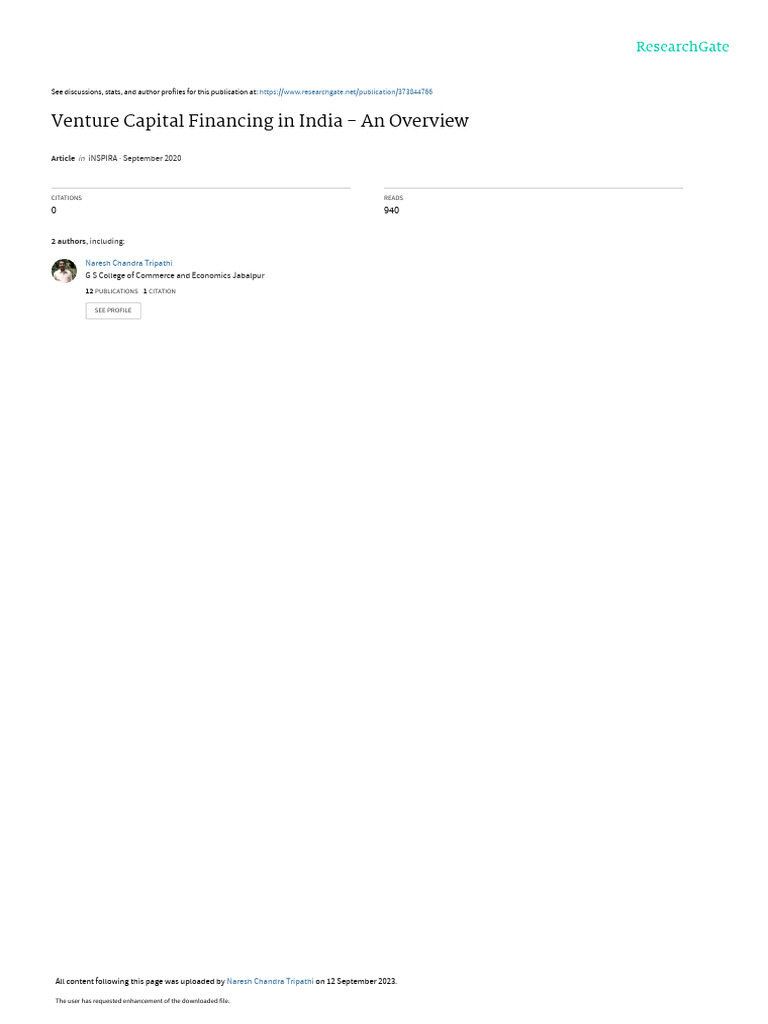 VentureCapitalFinancinginIndia AnOverview | PDF | Venture Capital | Corporate Finance