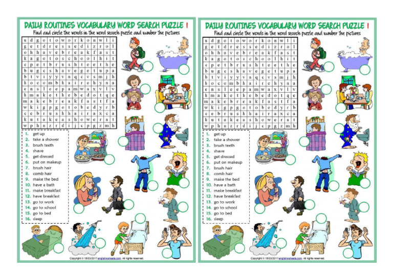 Rutinas Diarias Sopa de Letras | PDF