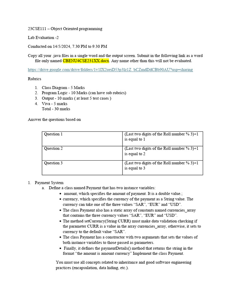 Lab Evaluation2 BSec | PDF | Class (Computer Programming) | Method (Computer Programming)