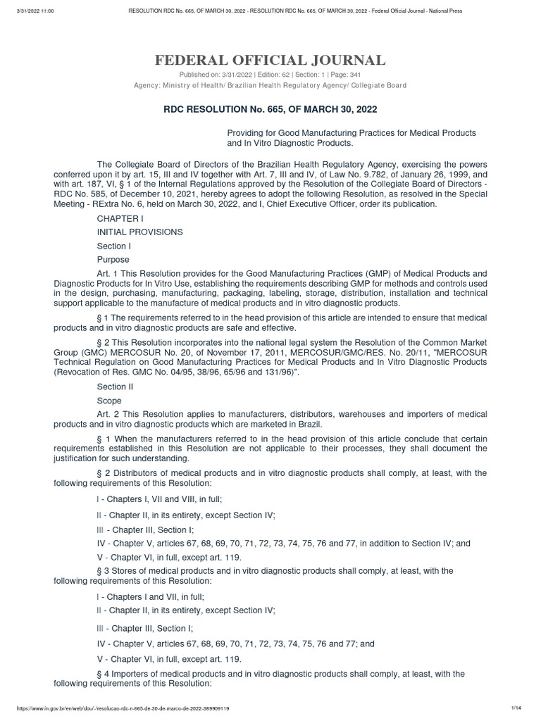 RDC_665 2022 - GMP_Medical Device Brazil | Download Free PDF ...